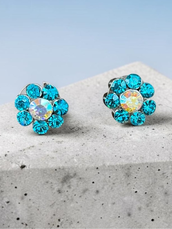 Jewelry | Vintage Style Turquoise Blue Aurora Borealis Crystal Flower ...